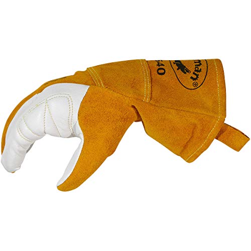 Caiman Premium Goat Grain TIG/Multi-task Welding Gloves, Split Cowhide Back, 4-inch Kontour Wrist Cuff, Unlined, Kevlar Sewn, White/Gold, Small (1540-3)