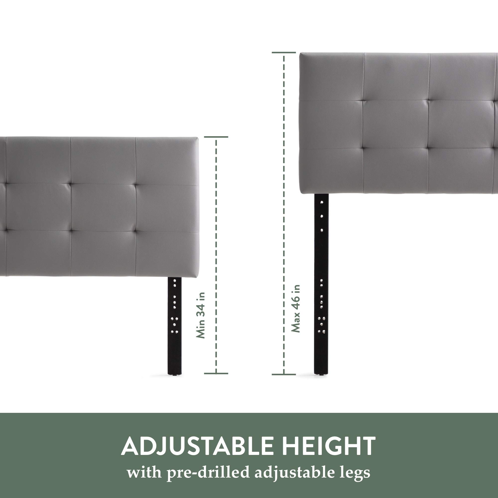 Edenbrook Hawthorne Faux Leather Headboard - Modern -Adjustable Height - Buttonless Tufting, Queen, Grey