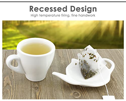 DS. DISTINCTIVE STYLE 4 Pieces Teapot Shaped Tea Bag Holder Teabag Coaster Seasoning Dish for Sauce Dessert (White - Ceramic)