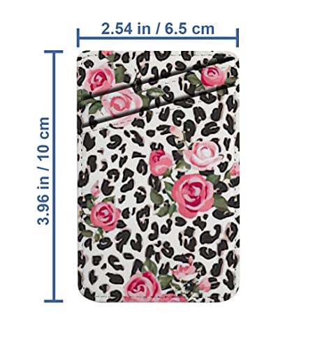 Diascia Pack of 2 - Cellphone Stick on Leather Cardholder ( Cute Rose Mix Leopard Pattern Pattern ) ID Credit Card Pouch Wallet Pocket Sleeve