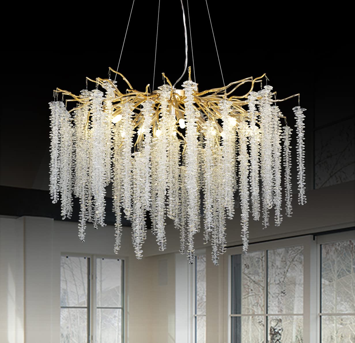 AUEAAOW Gold Crystal Chandelier Lighting Foyer Hall Staircase Chandeliers Modern Tree Branch Chandeliers Light Fixture for High Ceiling Round 31.5"