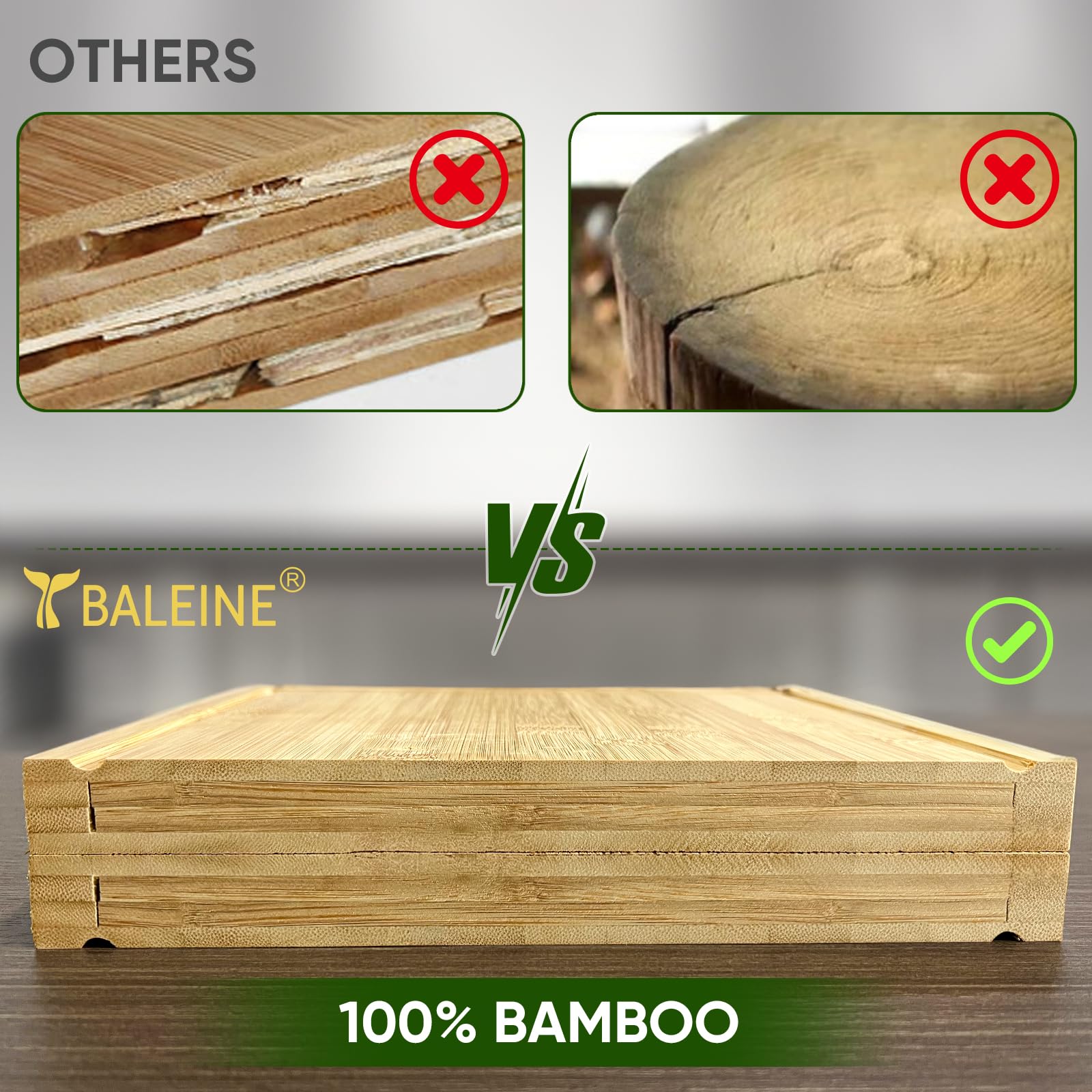 BALEINE Large Bamboo Cutting Board, 1β Extra Thick Cutting Boards for Kitchen, Wood Cutting Board with Integrated Juice Grooves and Handles (17" x 12.5" x 1")