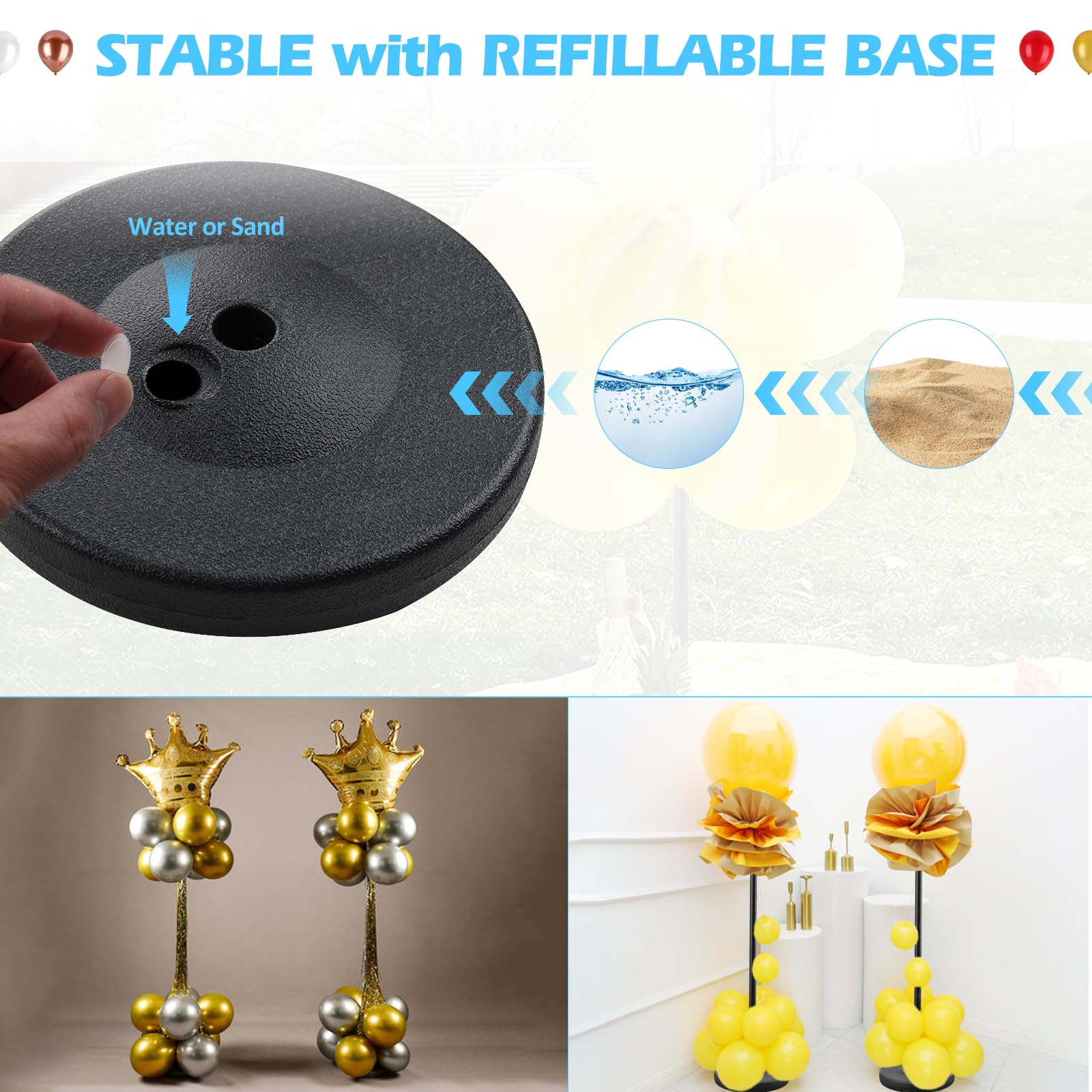 Balloon Column Stand Kit Set of 2, 1.3ft-5ft Adjustable Metal Pillar Balloon Stand with Base for Floor and Table Centerpieces for Birthday Party Wedding Christmas Halloween Decorations Black