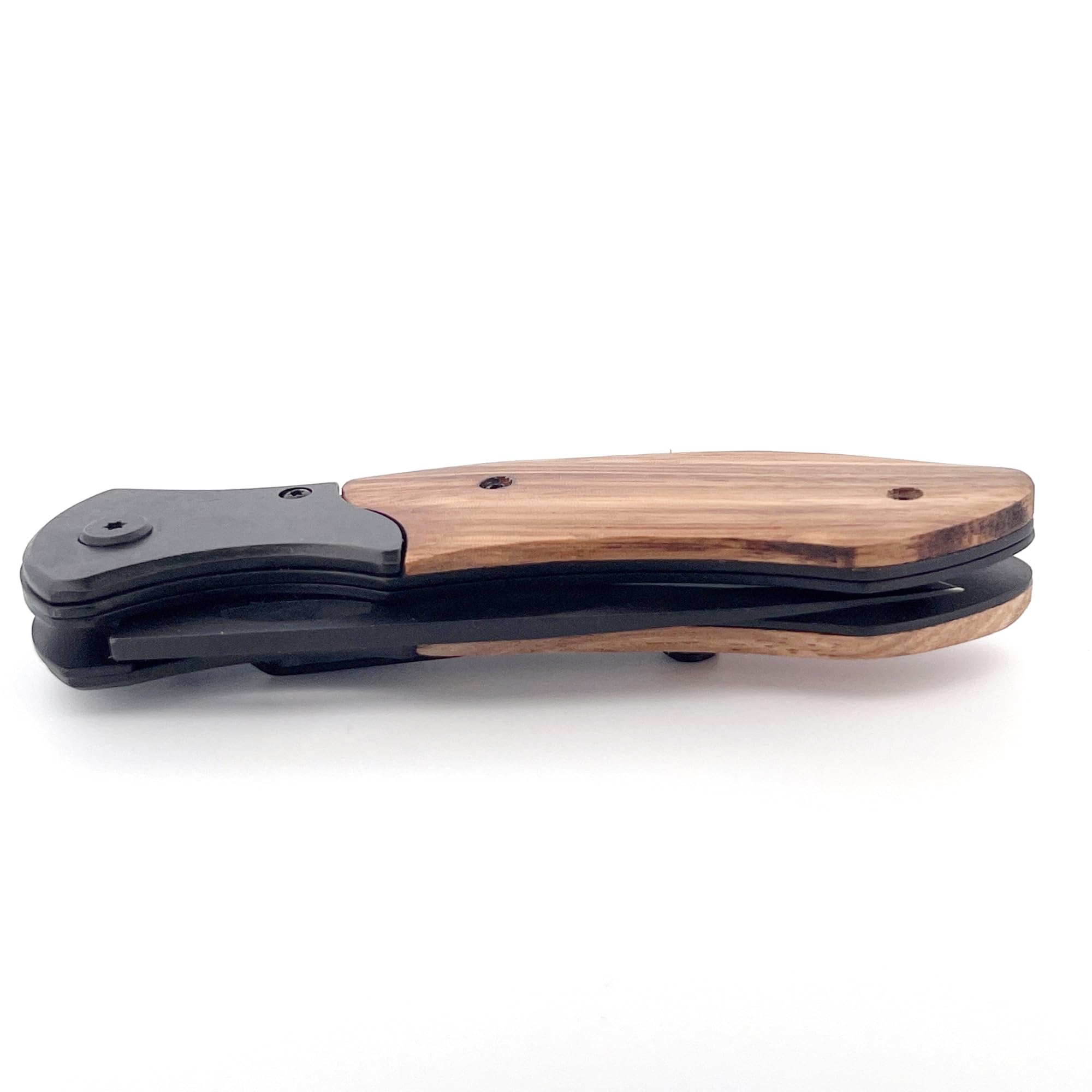 Personalized Quality Half Serrated Tan Wood Handle Pocket Knife - Free Engraving
