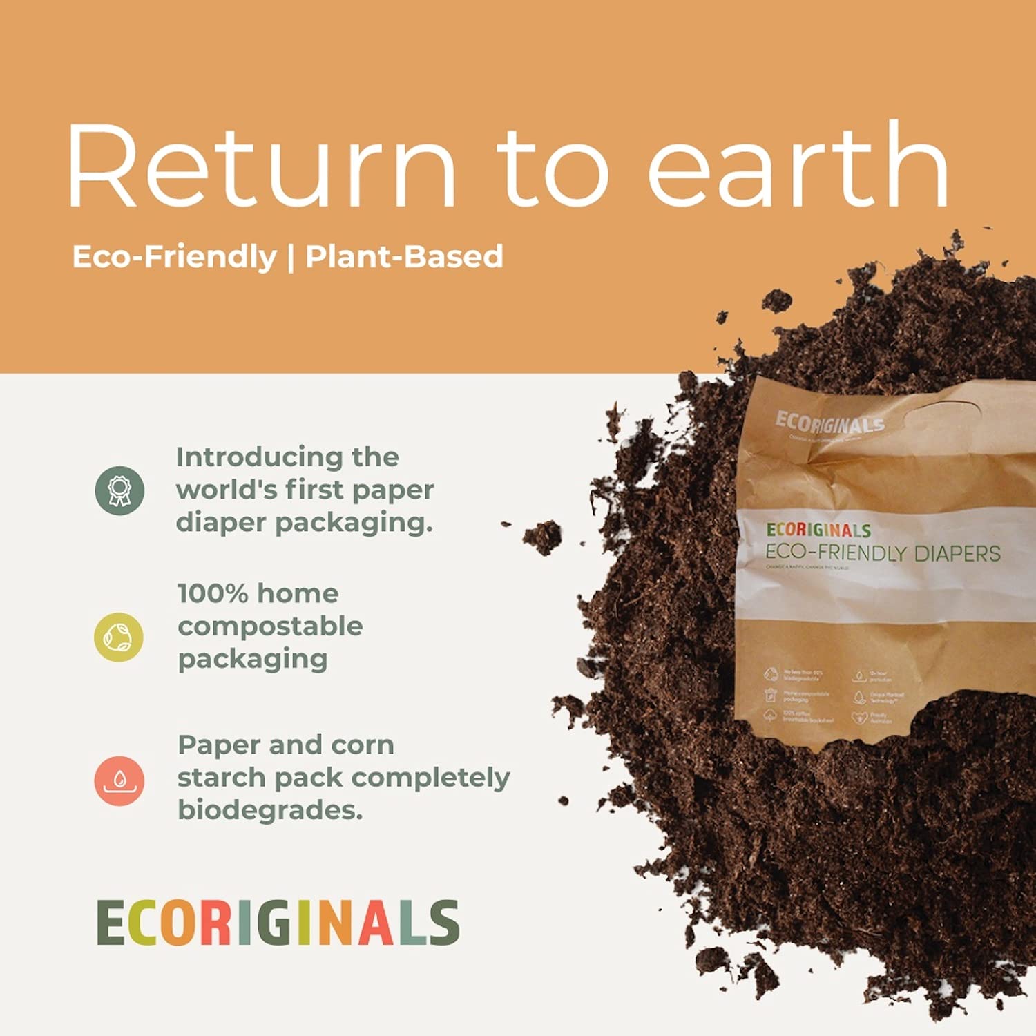 Ecoriginals Eco Disposable Diapers | Newborn Baby Size 0, 0-10lbs | 1 Pack, 30 Count | Plant-Based, Non-Toxic