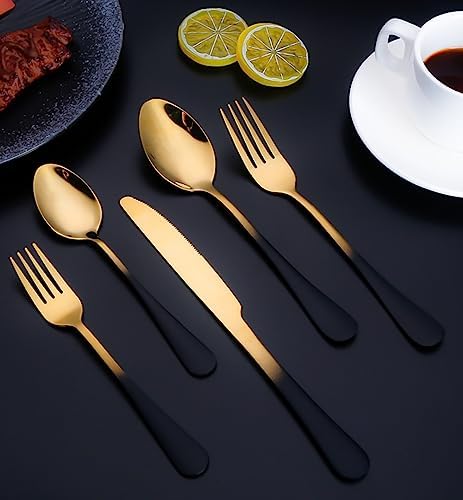 Black Gradual Change Gold Silverware Set Flatware Sets 70 Piece Stainless Steel Service for 14 Durable Home Kitchen Restaurant Wedding Cutlery Utensils Delicate Knifes Forks and Spoons Tableware Set…
