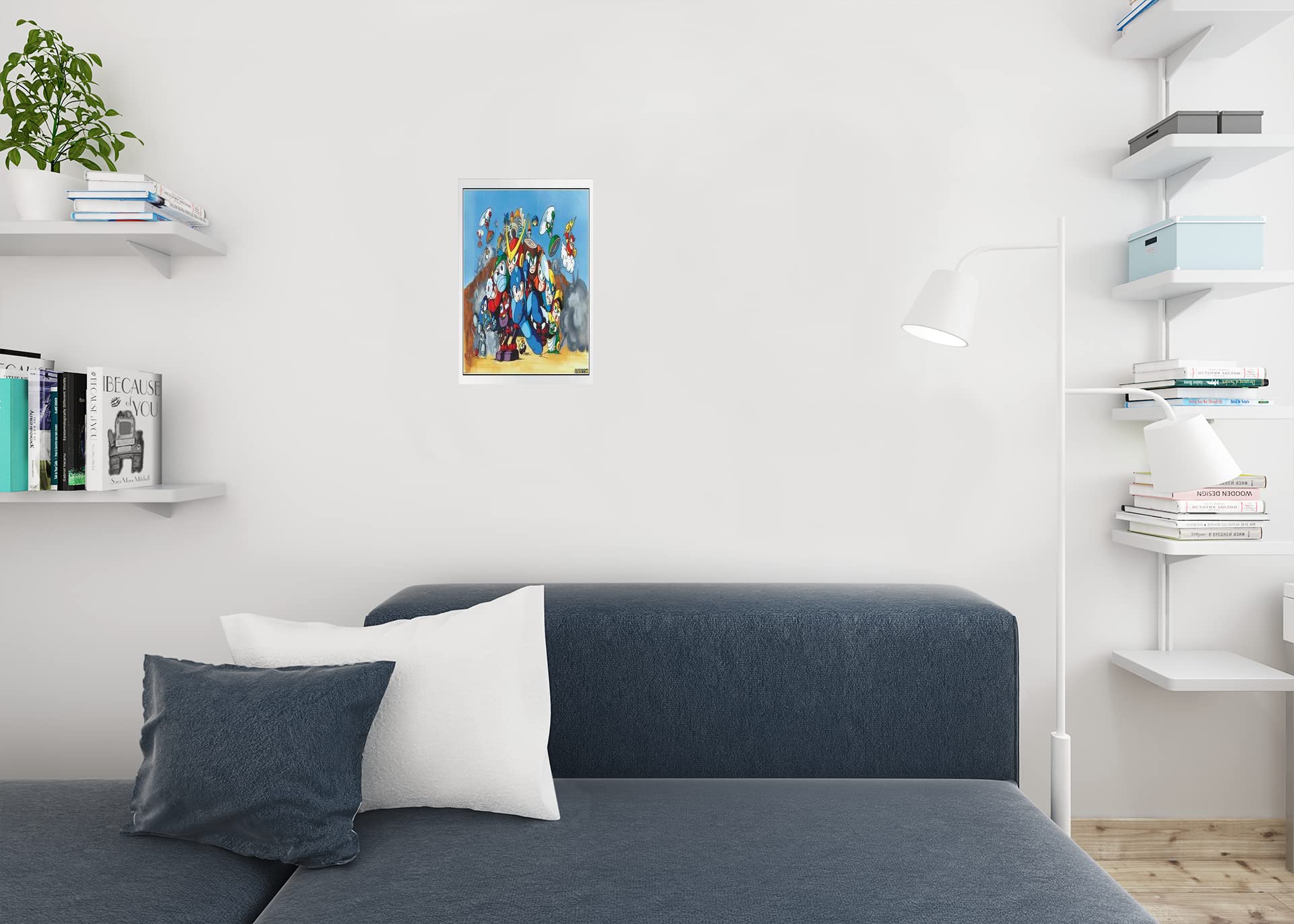 Mega Man 2 Bosses Video Game Video Gamer Classic Retro Vintage 90s Gaming MegaMan Capcom Legacy Collection Megaman 11 Mega Man X Dr Wily White Wood Framed Poster 14x20