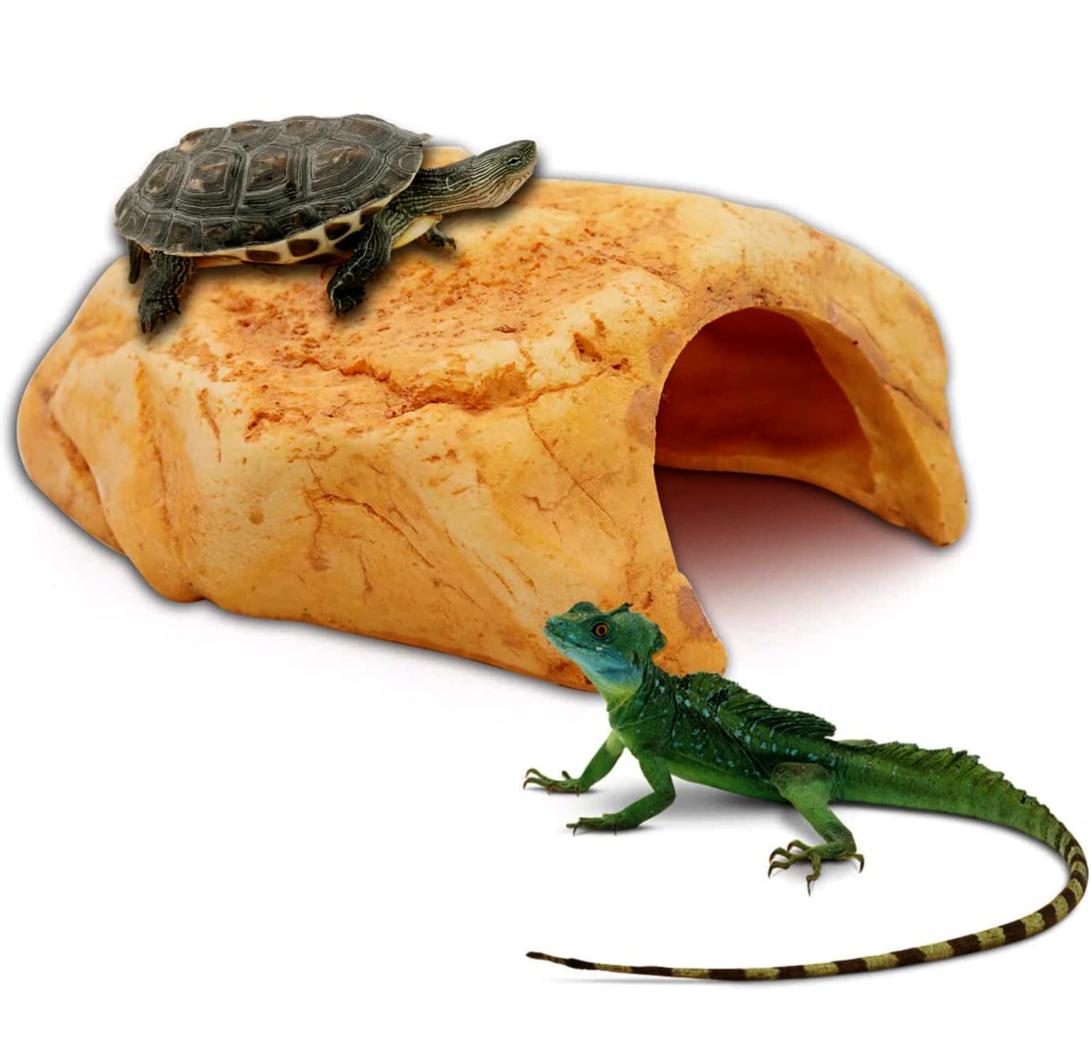 Aufeeky Reptile Rock Hide Cave, Reptiles Hides and Caves for Snake, Ball Python, Geckos, Lizard, Turtle, High Simulation Yellow Wax Stone (Small)