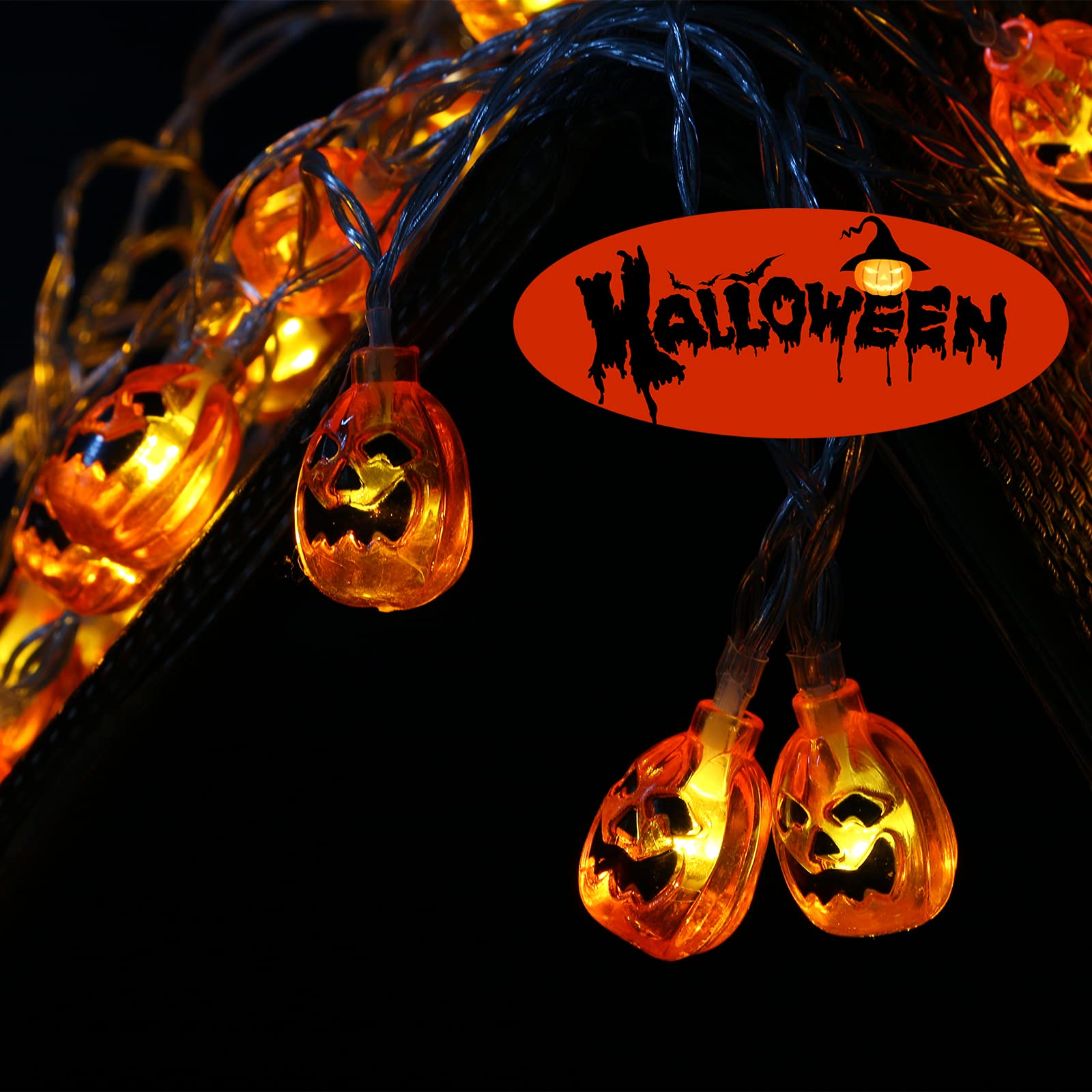 Halloween Decorations Pumpkin String Lights, 14.7 feet 30 LEDs Hanging Lighted Glowing Pumpkin Lantern Lights, Indoor Outdoor Halloween Decor Holiday Party Lights for Patio, Garden, Gate, Yard, Tree