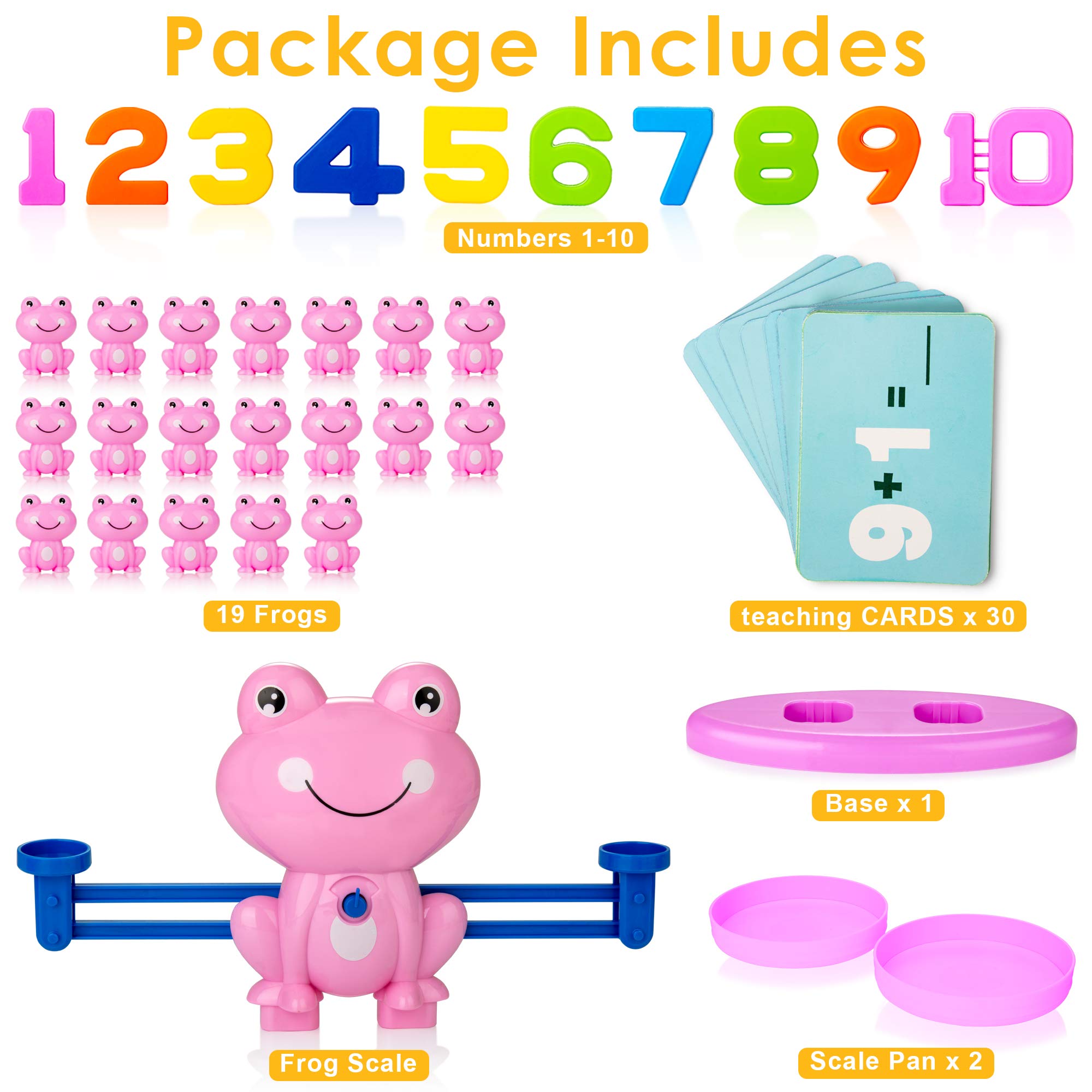 Batlofty Counting Balance Toy for Toddlers, Frog Educational Toy Number Counting Scale for Teachers and Students,STEM Learning Tool Math Game for Kids Gift Age 3+,63 PCS, Pink