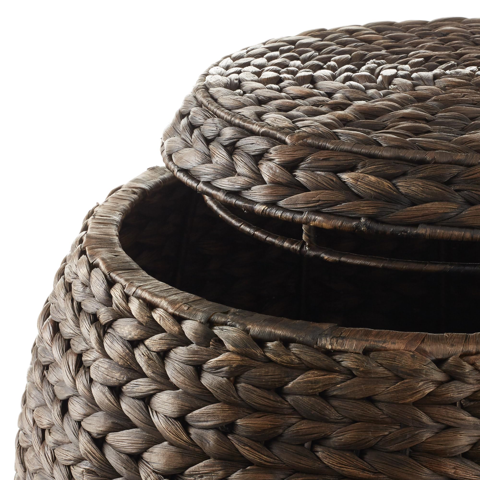 Casafield Round Storage Basket with Lid - Whitewash, Handwoven Water Hyacinth Organizer for Laundry, Blankets, Plants, Bedroom, Living Room, Home Office