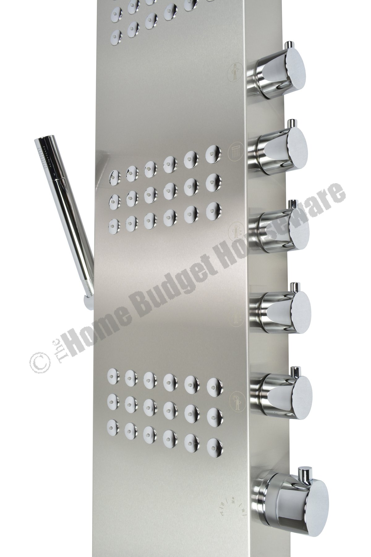 Blue Ocean 66.5β Stainless Steel SPS8727 Thermostatic Shower Panel with Rainfall Shower Head, Body Nozzles, and Handheld Shower Head