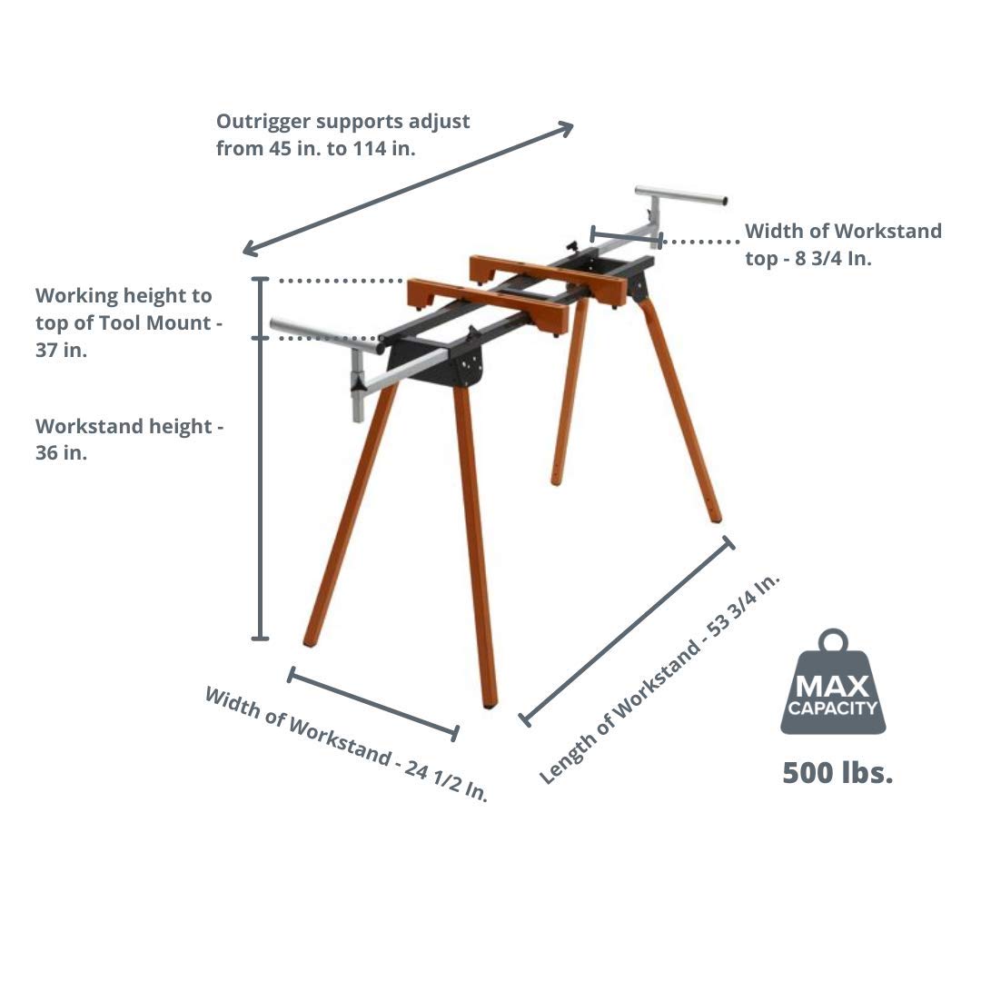 BORA Portamate Heavy Duty Folding Miter Saw Stand with Wheel Kit and Adjustable Pedestal Roller, Heavy Duty Pro Workstand with Additional Outfeed Support for Carpenters, Contractors and DIY, PM-4000B
