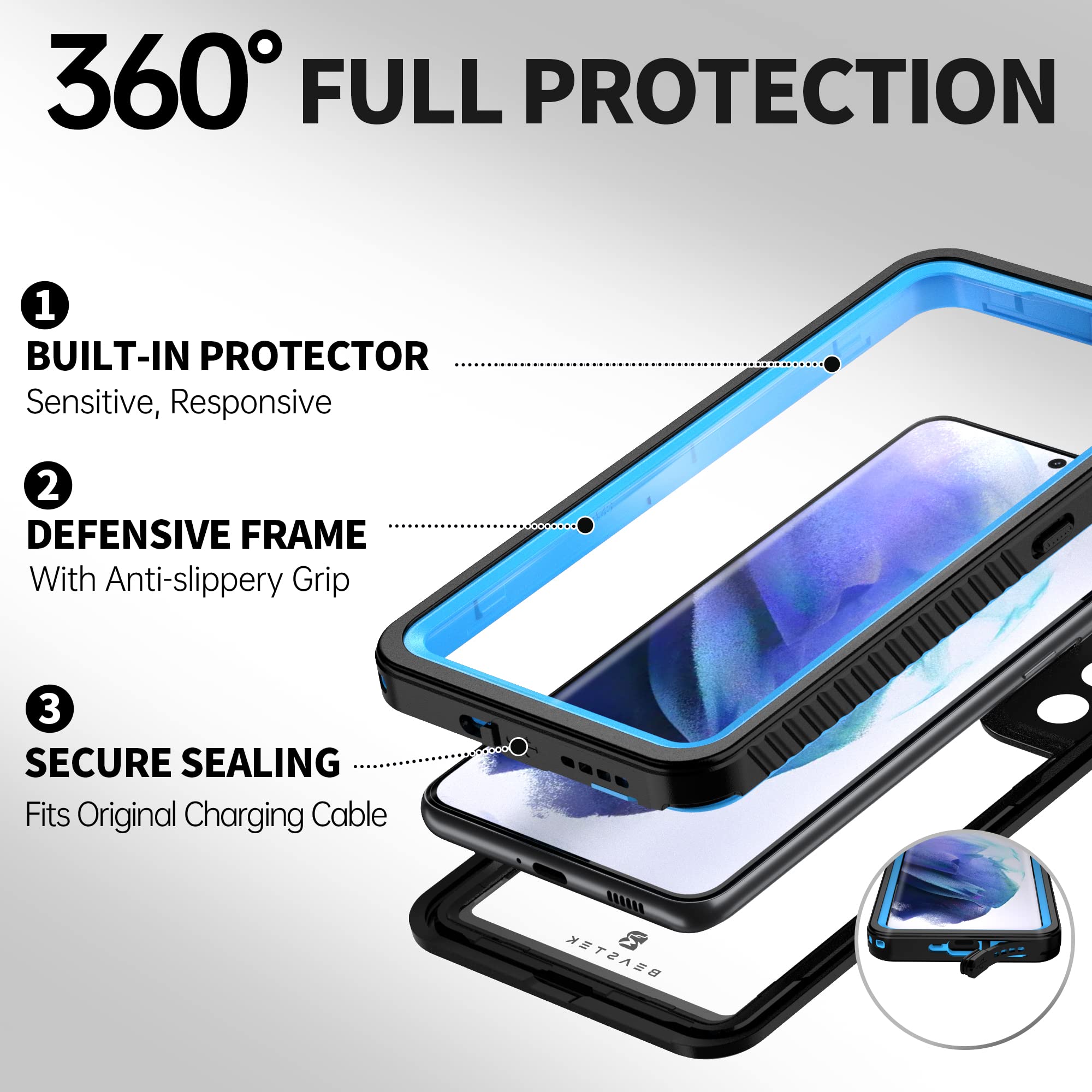 BEASTEK Galaxy S21 Ultra Waterproof Case, Shockproof Dustproof IP68 Underwater Case, FSN Series with Built-in Screen Protector Anti-scratch 360 Cover, for Samsung Galaxy S21 Ultra (6.8'') (Teal)