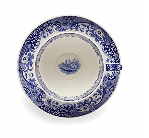 Blue Italian Teacups and Saucers | 7 Oz Cups for Coffee, Tea, and Hot Cocoa | Fine Earthenware | Microwave and Dishwasher Safe | Made in England