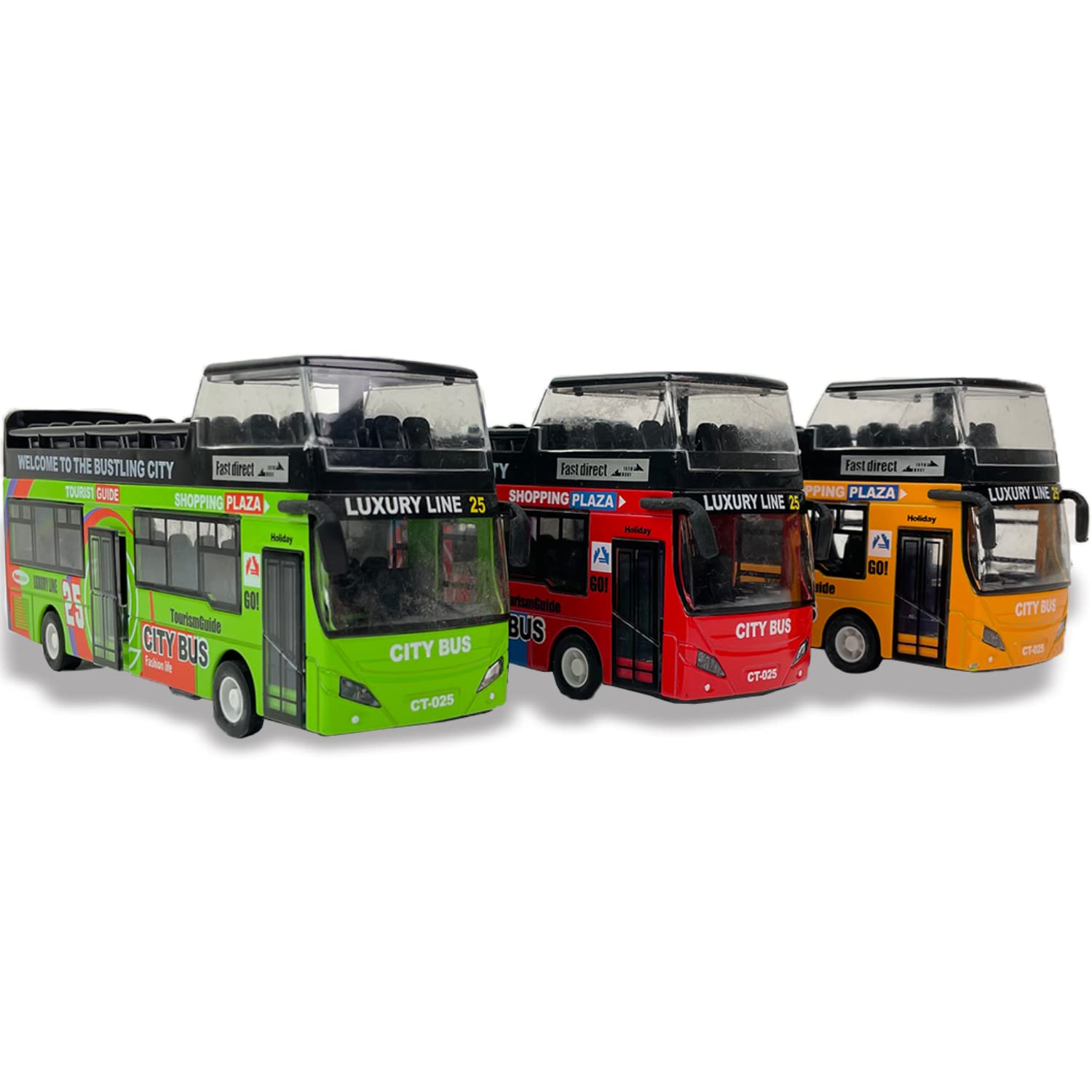 Liberty Imports 1:32 Scale Die Cast Sightseeing Tour Bus Toy Pull Back Vehicles | Mini Double Decker Tourist Open Top Bus Model Car | Pullback Action Toys with Lights and Music (Red)