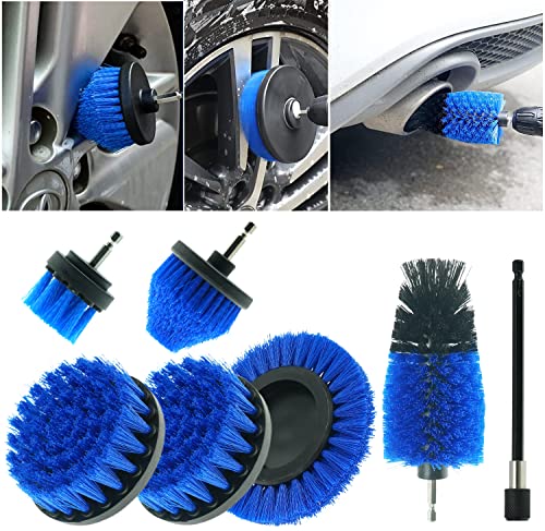 CLEAFOU 7 Pcs Drill Brush Attachment Set with Extend Attachment All Purpose Power Scrubber Brush Cleaning Kit for Bathroom Surfaces, Grout, Floor, Tub, Shower, Tile, Kitchen and Car, Blue