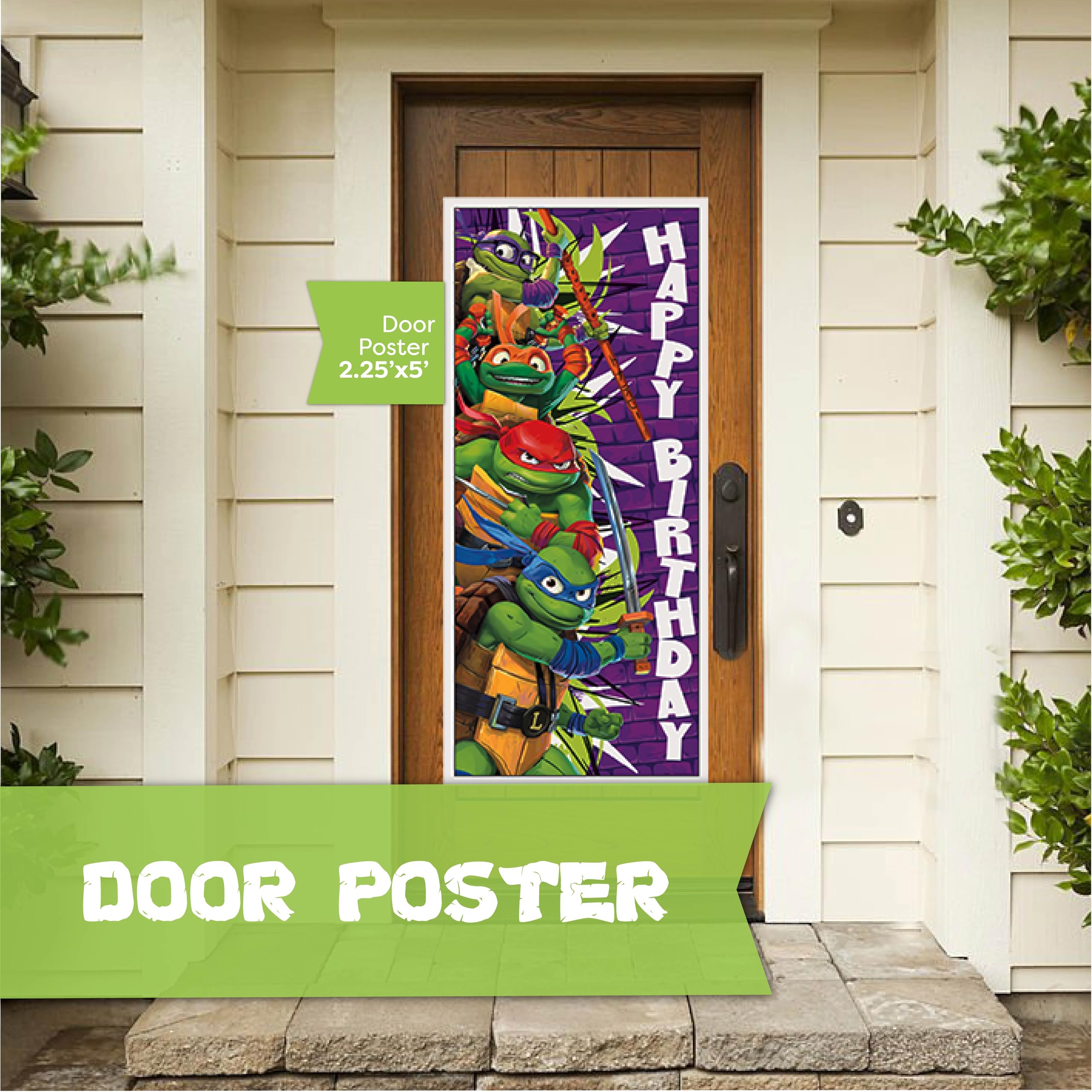 Ninja Turtle Party Decorations | Ninja Turtle Birthday Decorations | Teenage Mutant Ninja Turtles Party Supplies | TMNT | Balloon, Tablecloth, Door Poster, Sticker | Officially Licensed