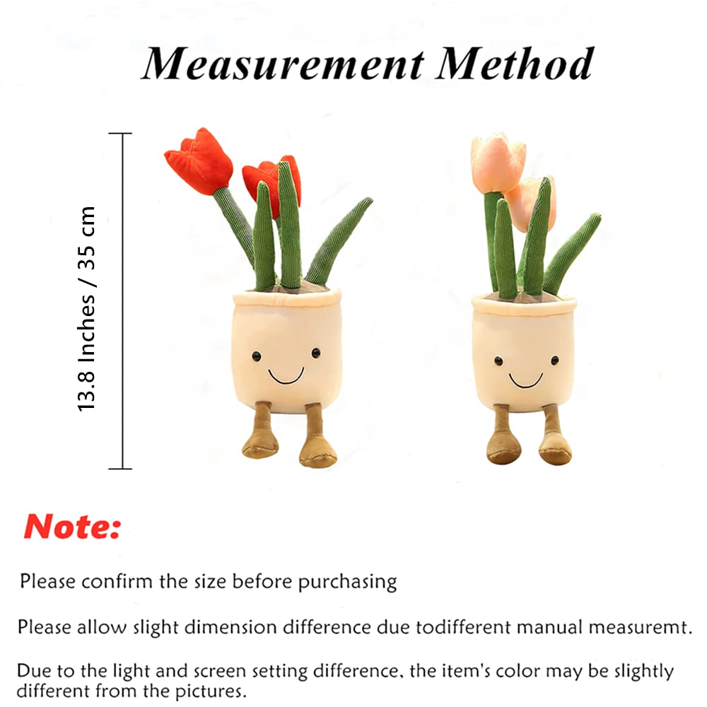 AUCOOMA Stuffed Tulip Plush Toy, Red Flower Pot Stuffed Plants Plushie Pillow Doll 13.8"