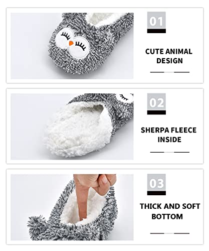 DICUIRD Womens Slipper Socks Low Cut Comfy&Warm Animal Non-skid Bedroom Slippers(Owl, 8-10)
