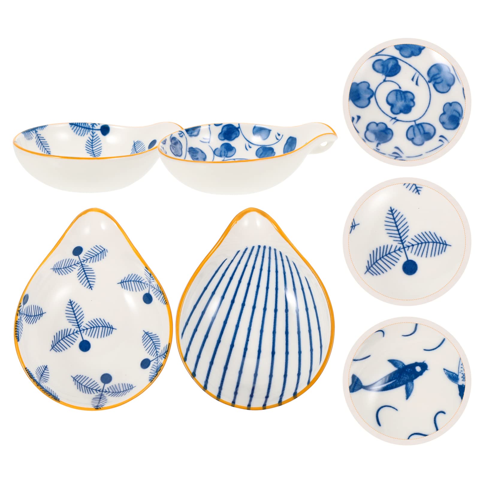 BESTonZON 4pcs Ceramic Spoon Rest Small Sauce Dish Spatula Ladle Holder Tea Bag Saucer Soy Dishes Dipping Bowls for Kitchen Stove Coffee Bar Accessories