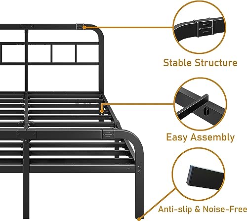 Cleaniago Twin XL Metal Bed Frame with Headboard and Footboard 14 Inch High, Heavy Duty Metal Platform Bed Steel Slats with 3000lbs Support, No Box Spring Needed, Noise Free, Black