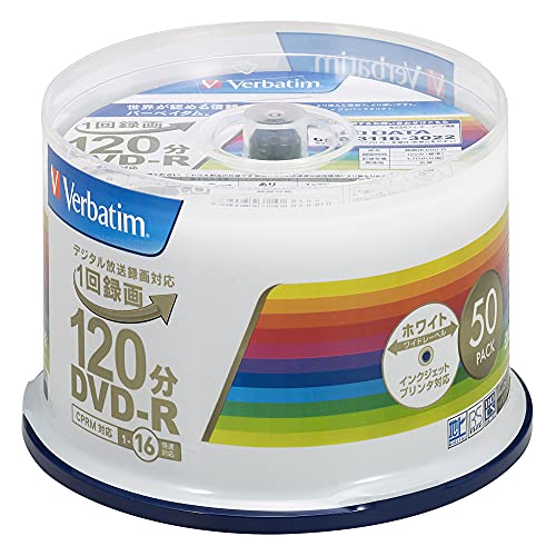 Mitsubishi Chemical Media Verbatim DVD-r CPRM 1 modified for recording 120 minutes 1-16 x 50 spindle case Pack wide print compatible WhiteLabel VHR12JP50V4