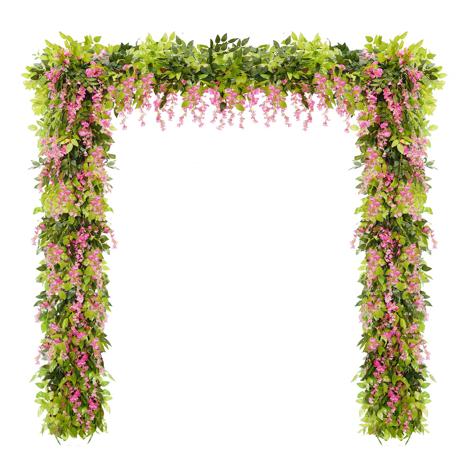 Dolicer 4Pcs 6.6Feet Artificial Flowers Silk Wisteria Garland Artificial Wisteria Vine Rattan Silk Hanging Flower for Home Garden Outdoor Ceremony Wedding Arch Floral Decor, Purplish Red