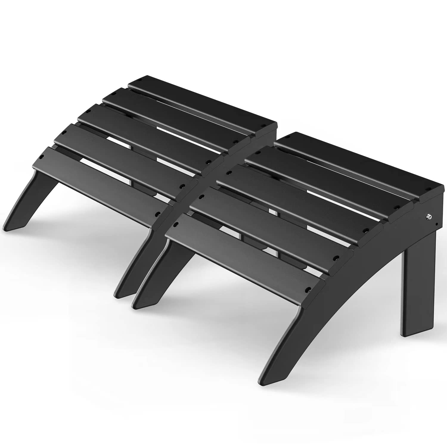 GREENVINES Adirondack-Ottoman | Folding | Set of 2 | HDPE Plastic | Outdoor Footrest | All Weather | Foot Rest | Foot Stool | Black | for Adirondack Chair | for Patio Backyard Pool