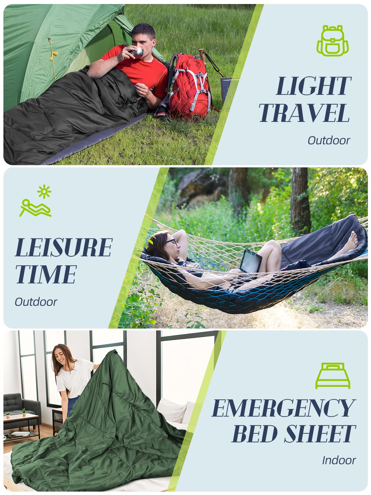 Bessport 1-2 Person Sleeping Bag, Water Repellent Camping Sleeping Bag 3 Season Warm & Cold Weather for Adults, for Hiking, Backpacking