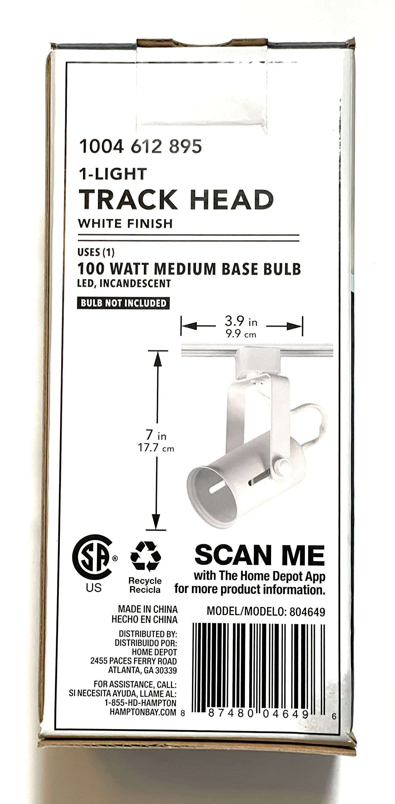 Hampton Bay Track Head 1-Light White Finish (804649)