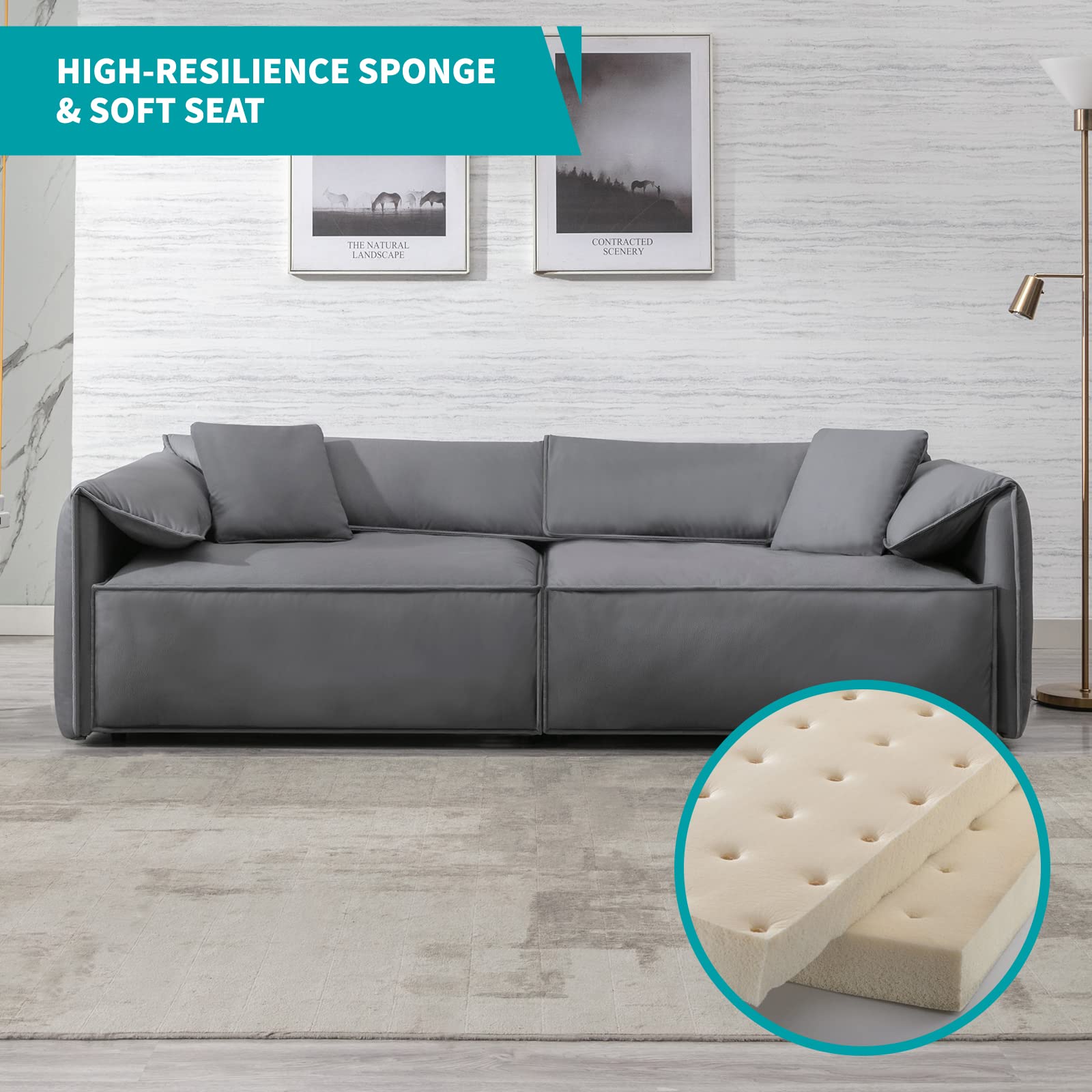 BALUS 97" Oversized Sofa Couch, Faux Leather Modern Couch for Living Room - Dark Grey