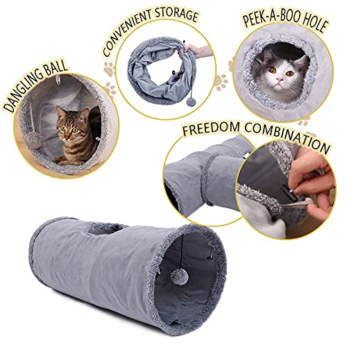 Speedy Pet Collapsible Cat Tunnel, Cat Toys Play Tunnel Durable Suede Hideaway Pet Crinkle Tunnel with Ball M