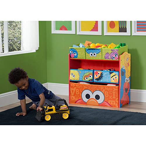 Delta Children Chair Desk with Storage Bin + Design and Store 6 Bin Toy Storage Organizer, Sesame Street (Bundle)
