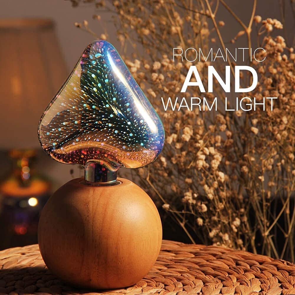 AMZSTAR 3D Firework Bulb Starry Light Bulb E27 AC 85-220V 4.5W Heart Bulb Warm White Light for Valentine's Day Decoration Bar Glass LED Lamp (Love Shape)