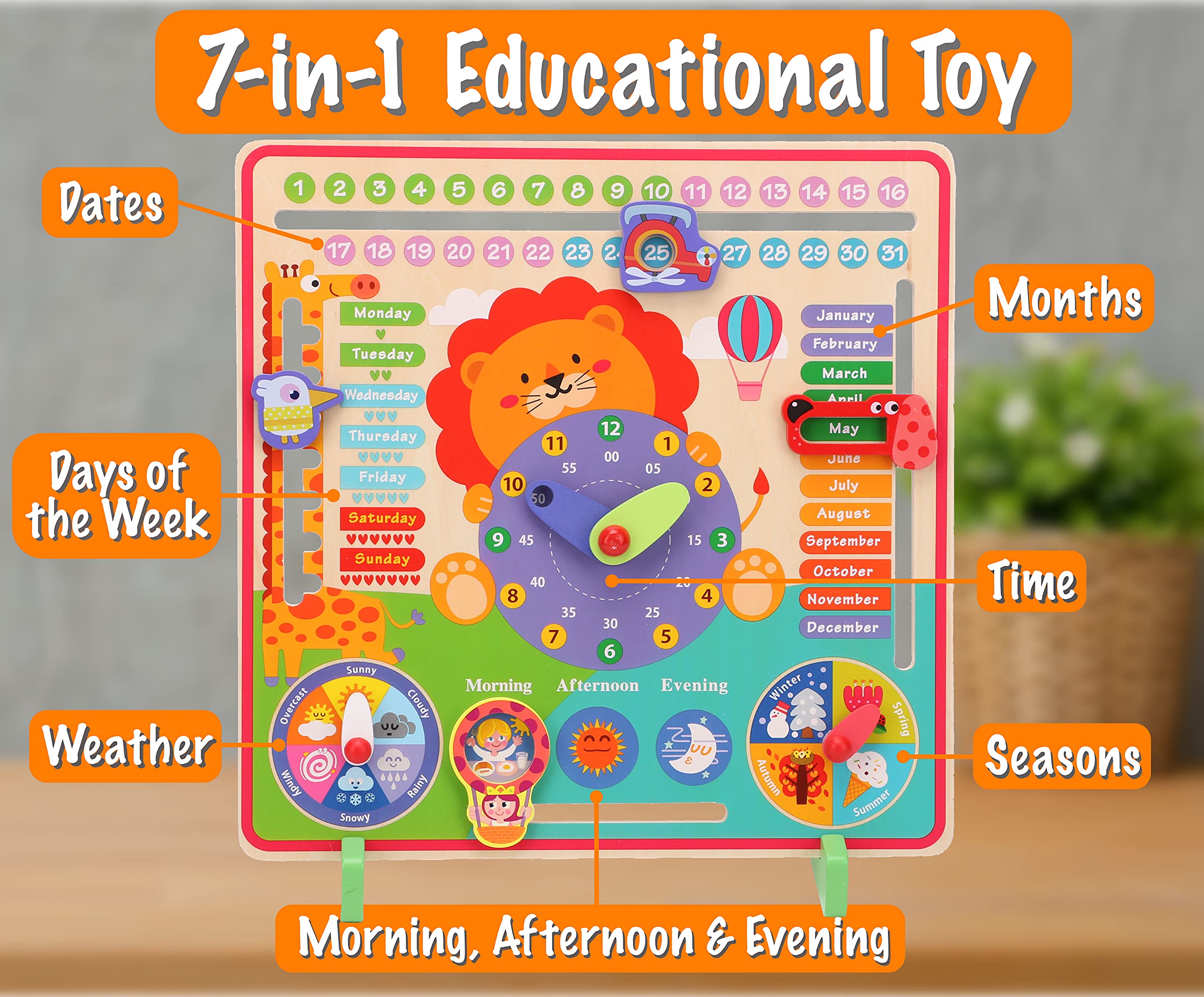 Montessori Mama Montessori Toys for Toddlers Learning Clock | Preschool Learning Educational Toys for 3 Year Old + | Kids Calendar & Teaching Clock | Learning & Educational Toys for 4 Year Old