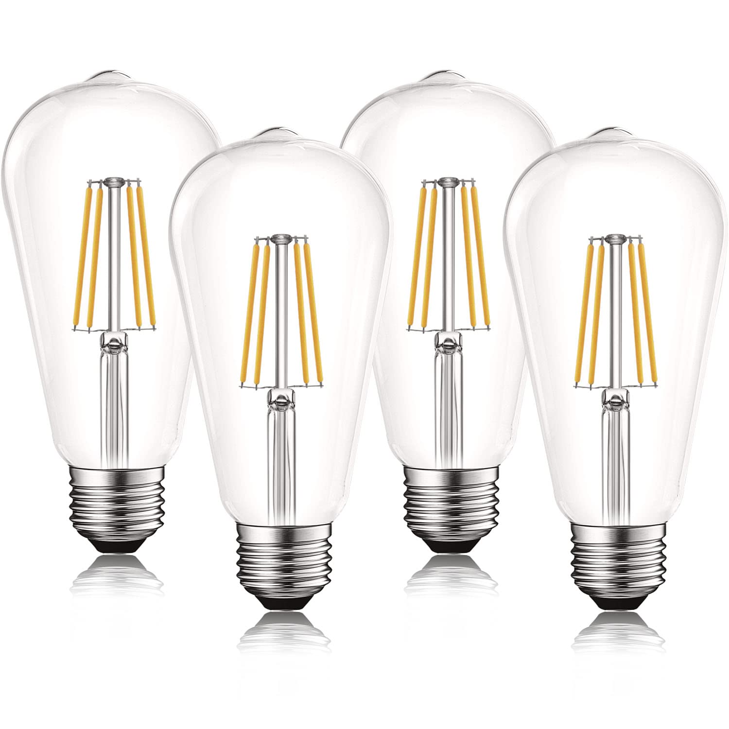 LUXRITE Vintage LED Edison Bulbs 75W Equivalent, ST19 ST58, 3000K Soft White, 800 Lumens, Dimmable LED Filament Bulb, 8W, Tear Drop Glass, Damp Rated, UL Listed, E26 Medium Base (4 Pack)