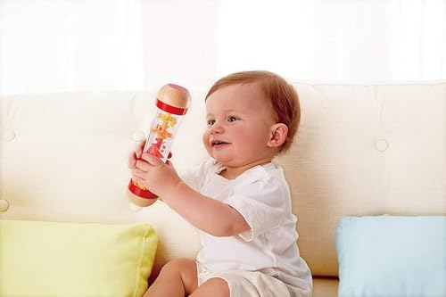 Hape Beaded Raindrops | Mini Wooden Musical Toddler Instrument, Shake & Rattle Rainmaker Toy, Red
