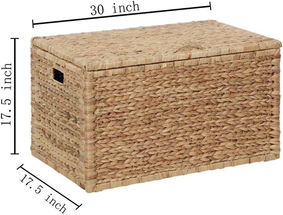 eHemco Heavy-duty Water Hyacinth Wicker Storage Trunk with Metal Frame, 30 by 17.5 by 17.5 Inches, Natural