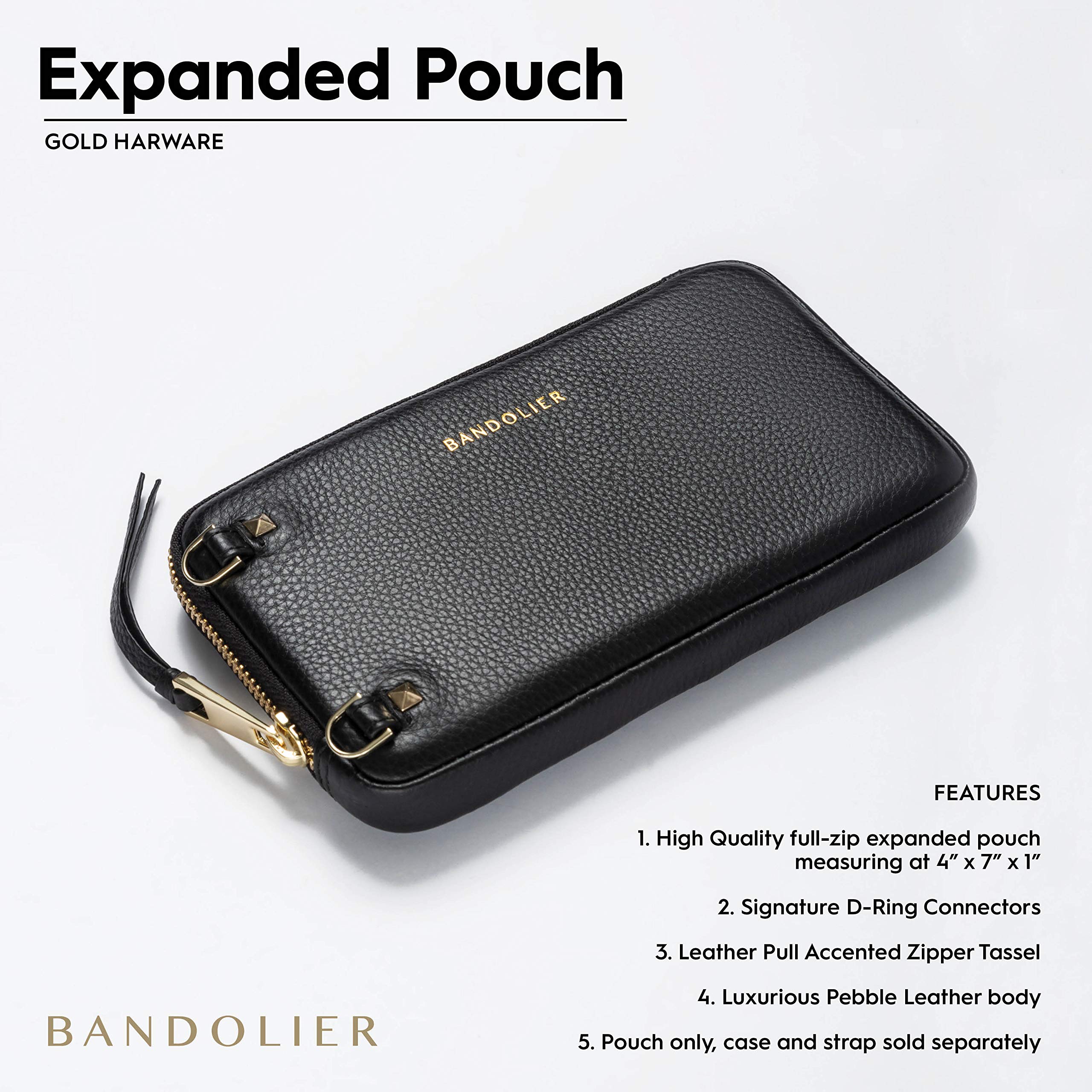 Bandolier Sarah Crossbody and Expanded Zip Pouch Set - for iPhone 14 Plus - Black/Gold