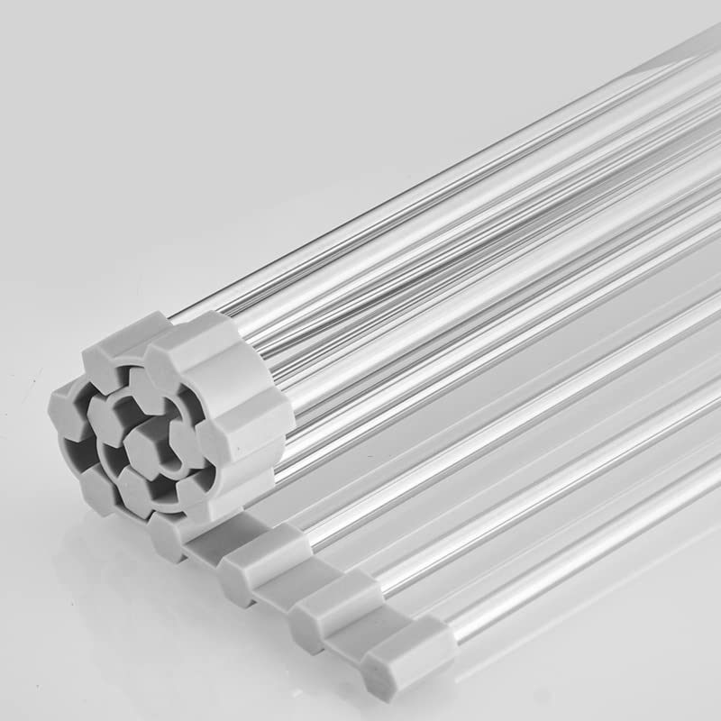 C CRYSTAL LEMON Food-Grade Silicone Drying Rack for Kitchen Sink Roll Up Dish Drying Rack Over The Sink Drying Rack 14.17 x 14.56 inch Silver Foldable Stainless Steel Wire Dishes Drying Rack