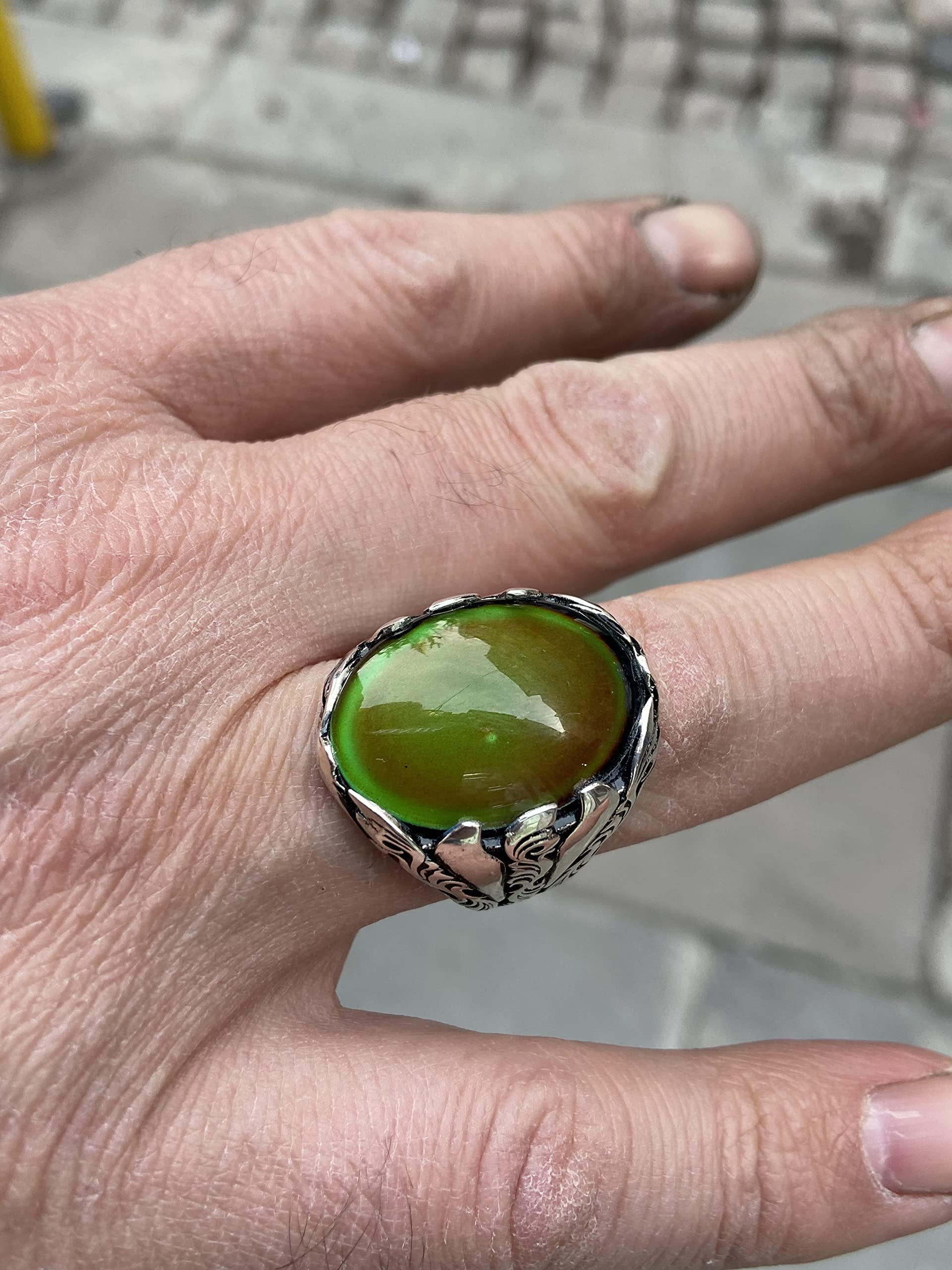 Handmade Ring, Silver Oval Sense Stone Ring, Color Changing Ring, Color by Temperature Mood Charm, 925k Sterling Silver Ring