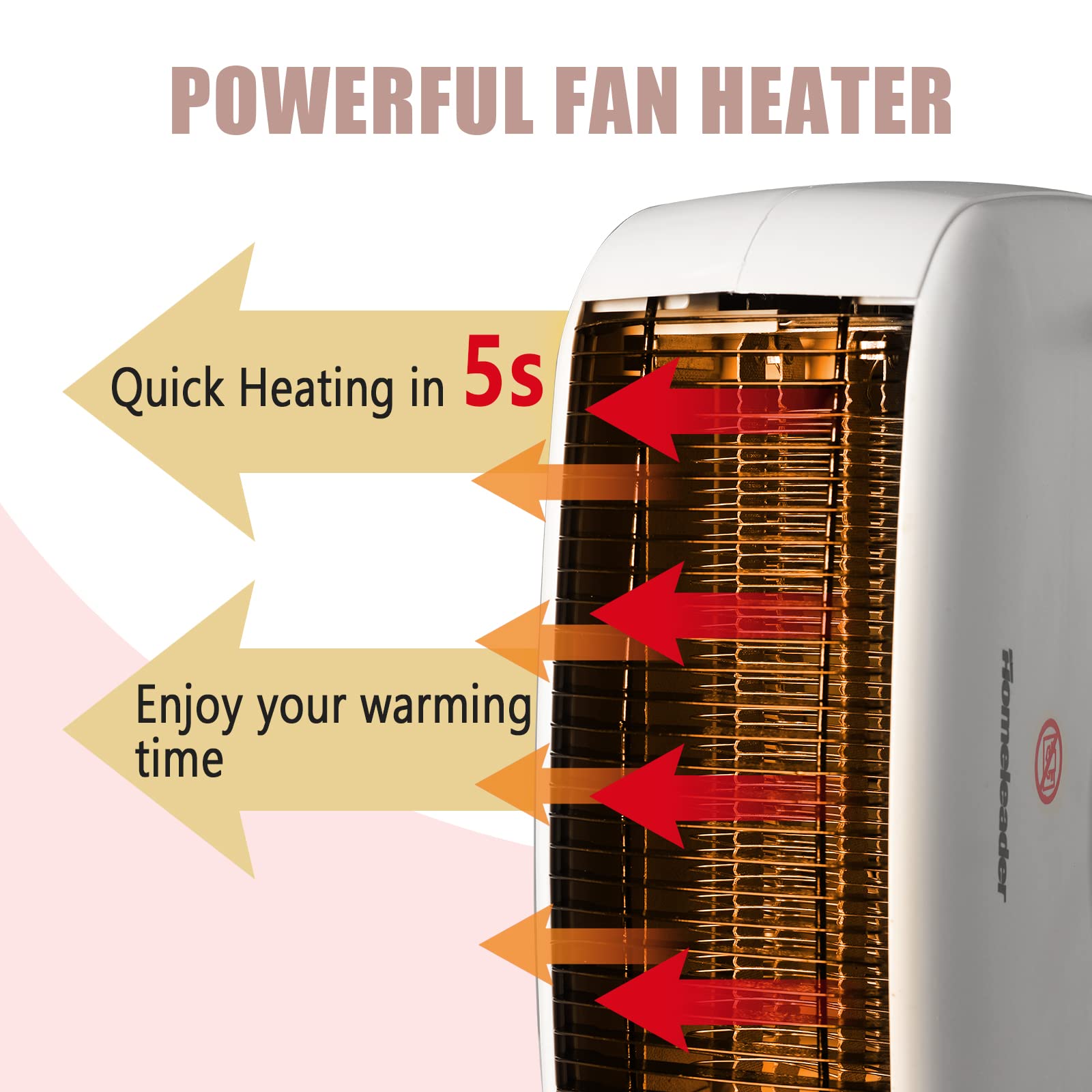Portable Fan Heater, Homeleader 750W/1500W Electric Space Heater with Adjustable Thermostat, Room Heater for Home Office Q7