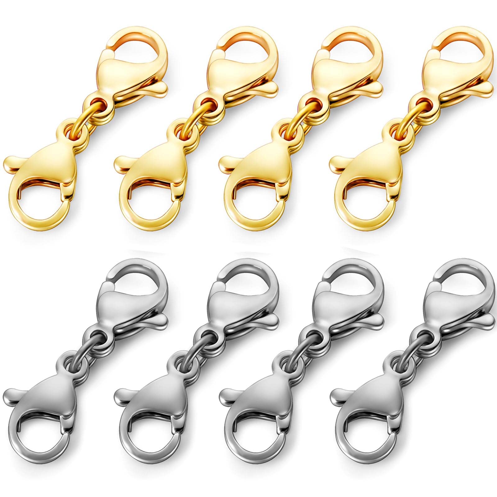 OHINGLT Double Lobster Clasp Extender Necklace Clasp Connector Bracelet Extension,Gold and Silver Lobster Claw Clasp Double Opening Jewelry Clasps for DIY Jewelry Making Women