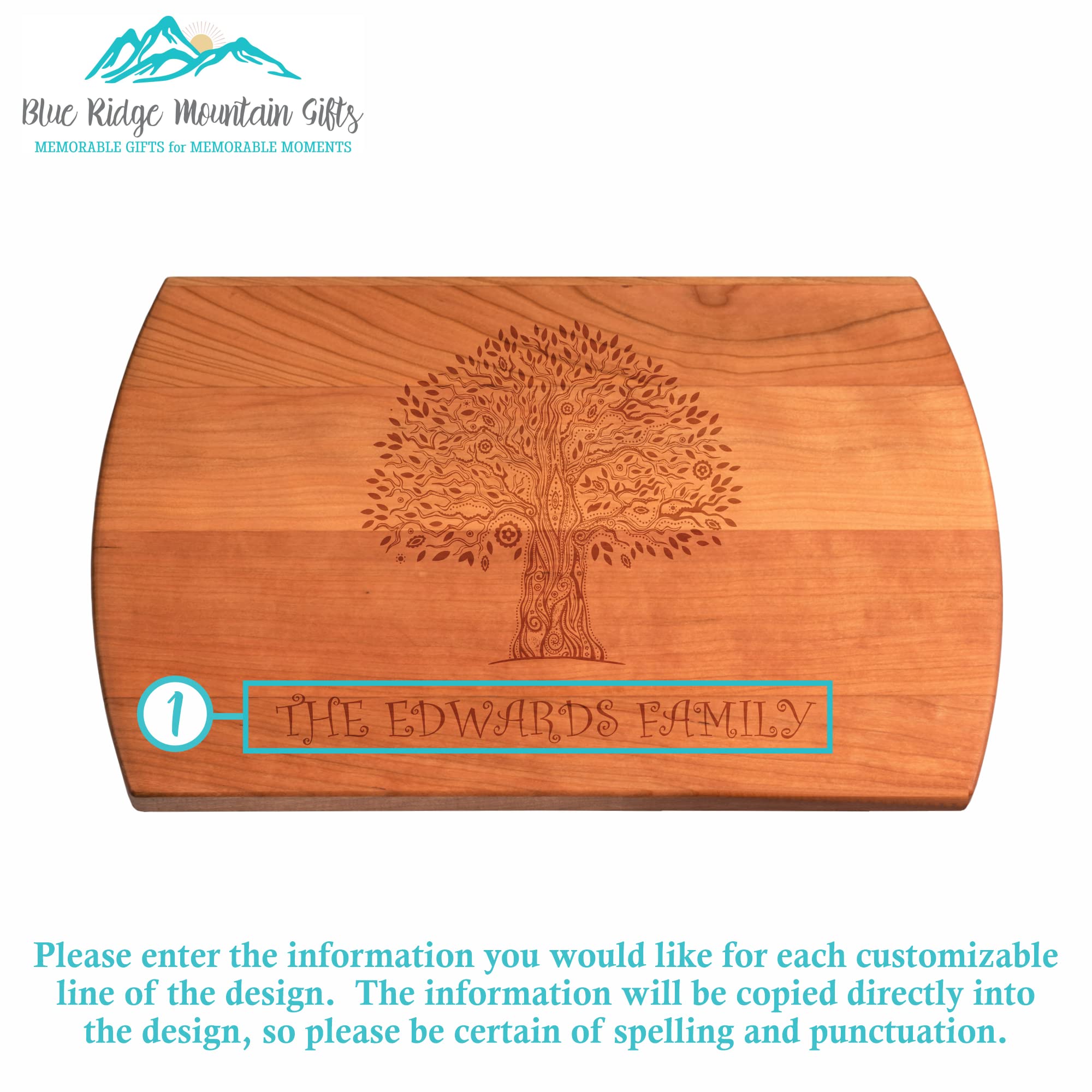 Blue Ridge Mountain Gifts Personalized Tree of Life Cutting Board - Custom Laser Engraved Wood Chopping Board- Great for Father's Day Wedding, Anniversary, Birthday, and more - 3 Wood Types & Sizes