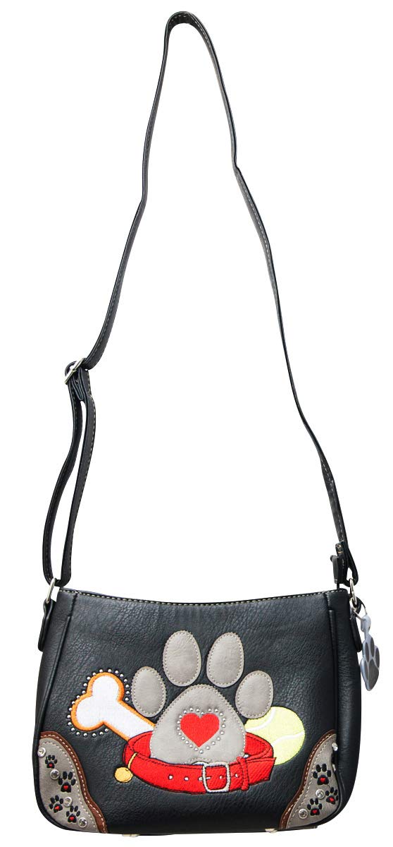 HW Collection Dog Paw Print Handbag Small Crossbody Bag Shoulder Purse Women Wallet Set (Black Light Grey Paw)