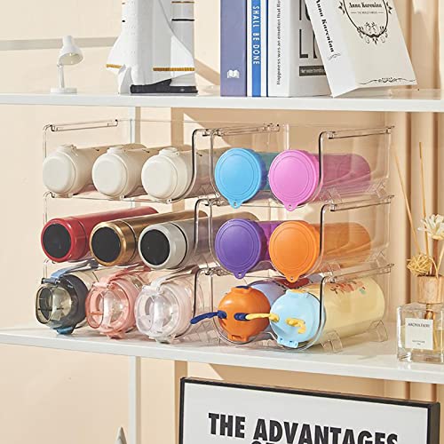 Clear Plastic Free-Standing Stackable 4 Bottle Storage Holder Rack - Water, Wine, and Drink Organizer Shelf for Kitchen Countertop, Cabinet, Pantry, Fridge