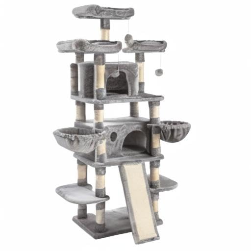 SHA CERLIN 68 Inches Multi-Level Large Cat Tree for Large Cats/Big Cat Tower with Cat Condo/Cozy Plush Cat Perches/Sisal Scratching Posts and Hammocks/Cat Activity Center Play House, Grey