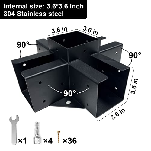 Wood Stand Kit with Steel Brackets 5-Way Right Angle Corner Bracket or 4x4(Inner Size 3.5"*3.5") Lumber with Screws Black Powder-Coated Steel Pergola/Gazebo Kit