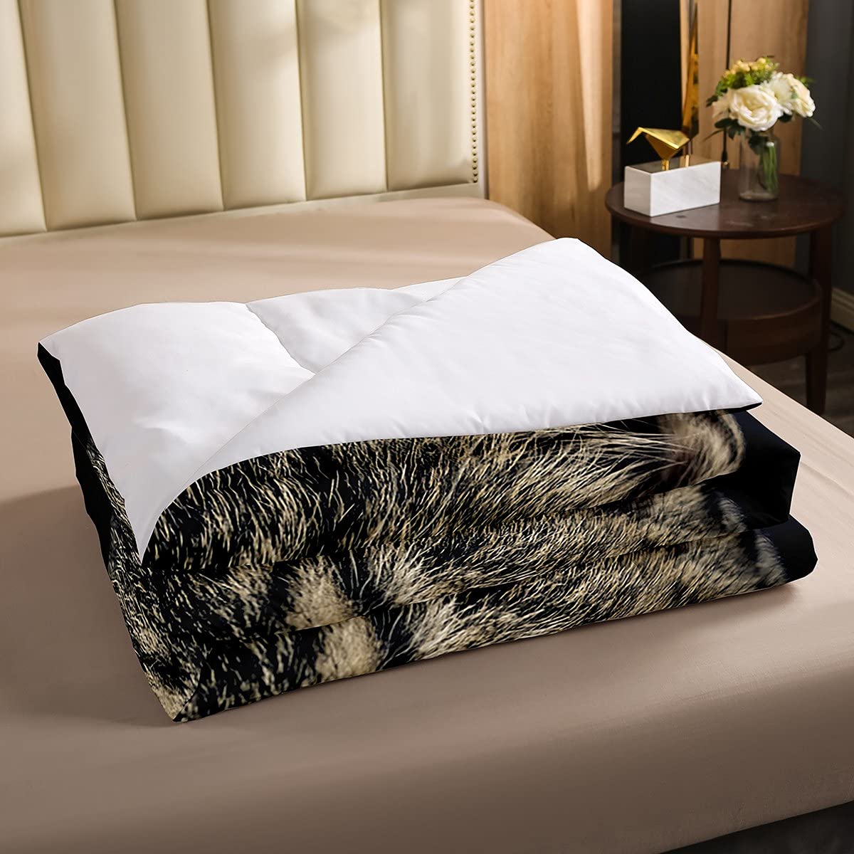 Feelyou Cats Comforter Set 3D Animals Pattern Bedding Set for Kids Boys Girls Pet Cat Kitten Decor Comforter Brown Grey Quilt Set Room 2Pcs Twin Size